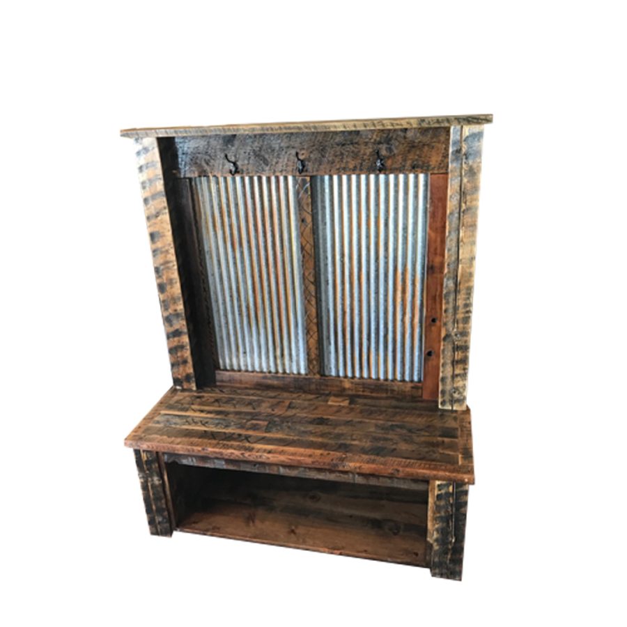 Antique Hall Tree with Bench | Rustic Hall Trees | Wood Hall Tree